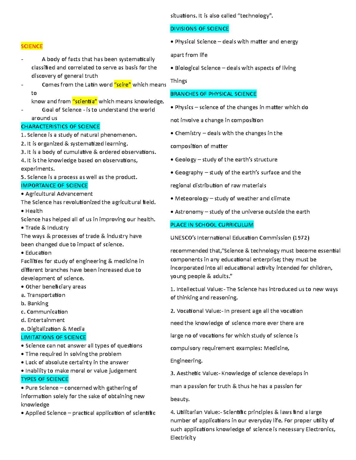 Science- Reviewer - SCIENCE A body of facts that has been ...