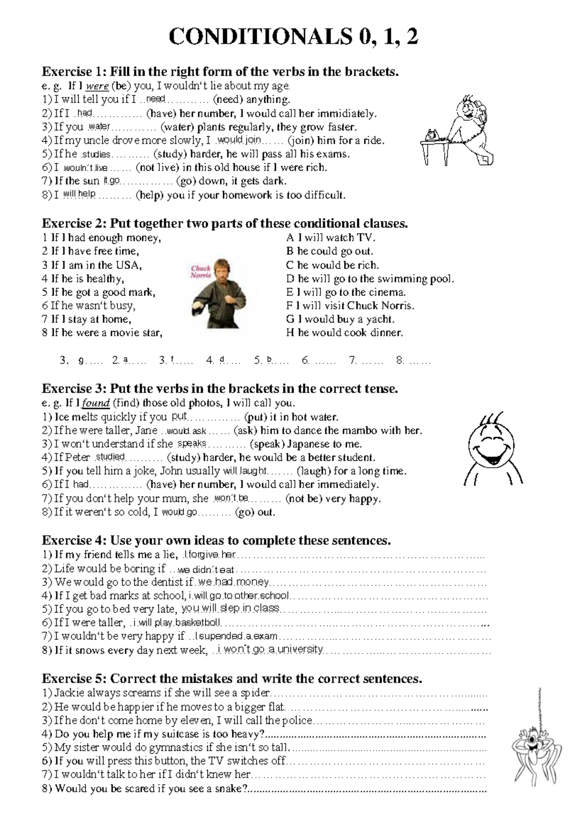 Conditionals 0-1-2 - mmm - CONDITIONALS 0, 1, 2 Exercise 1: Fill in the ...