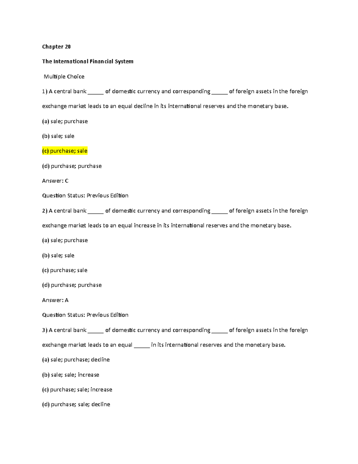 Chapter 19 mcqs - Lecture notes 19-21 - Chapter 20 The International ...