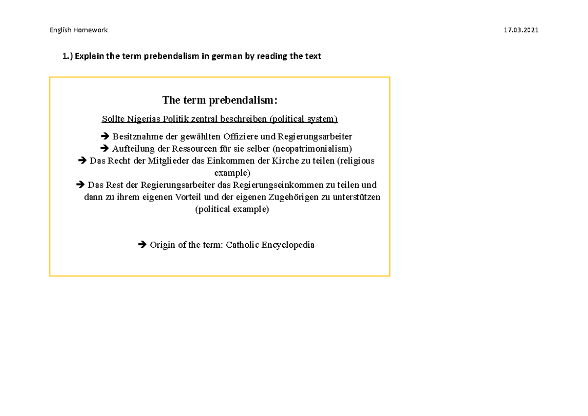 Prebendalism - English Text/ Tasks from Lessons (grade 11) - English ...