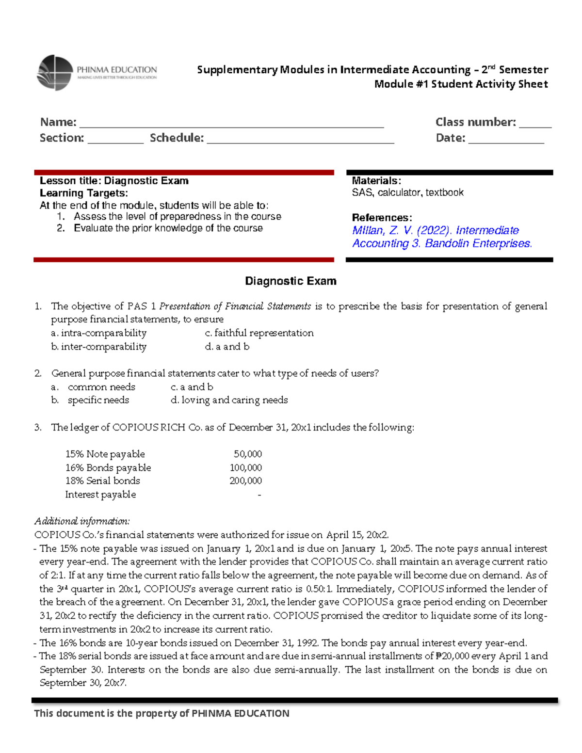 PHI 002 ENG 188 Module 1 SAS Diagnostic Exam - Module #1 Student ...