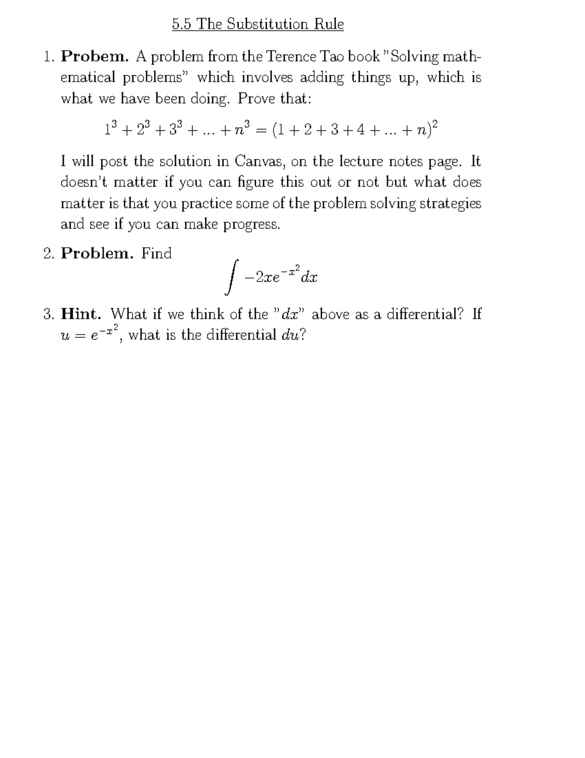 Sec5 - MSE - 5 The Substitution Rule Probem. A problem from the Terence Tao book ”Solving math ...