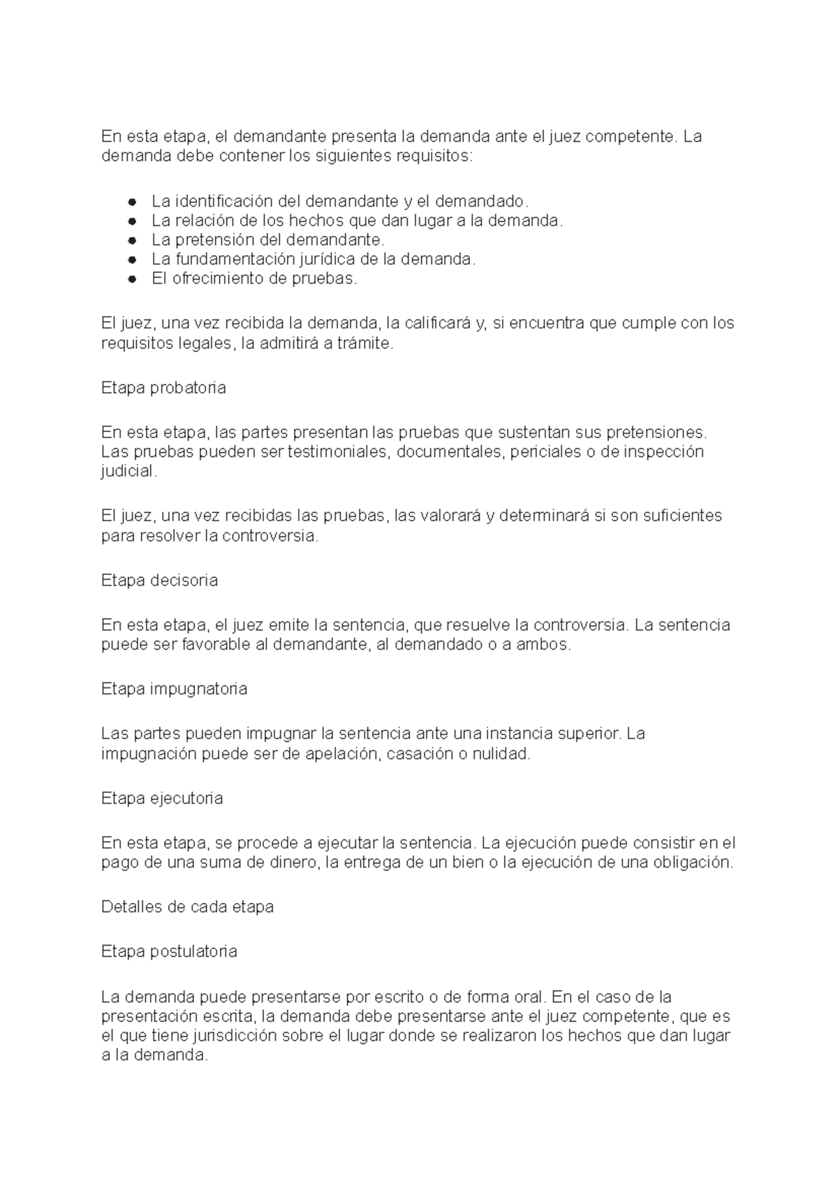 Pasos a seguir para una demanda - En esta etapa, el demandante presenta ...