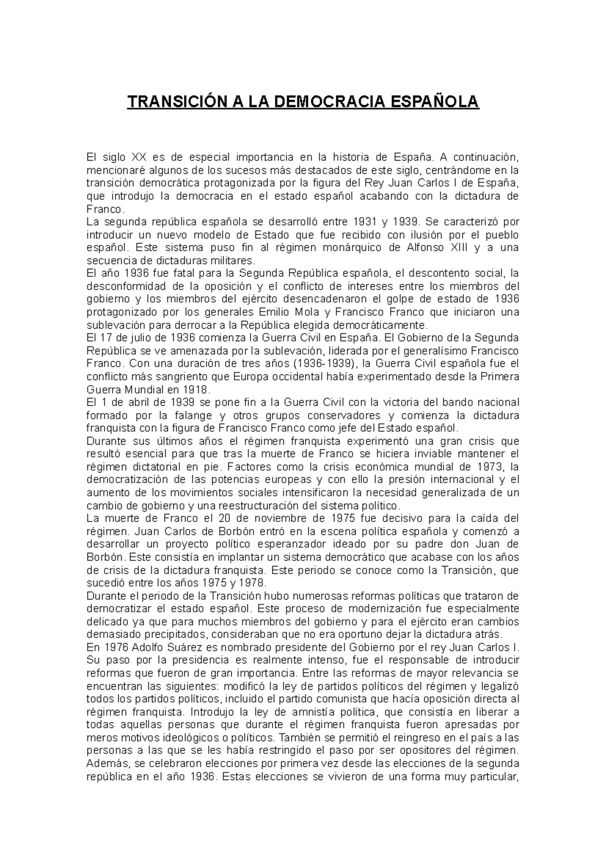 TransicióN DemocráTICA - TRANSICIÓN A LA DEMOCRACIA ESPAÑOLA El siglo ...