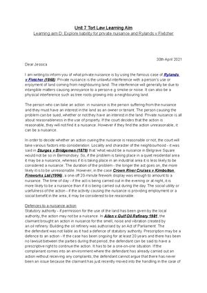 BTEC Law Unit 7 Tort Law Learning Aim A - Unit 7: Aspects of Tort ...