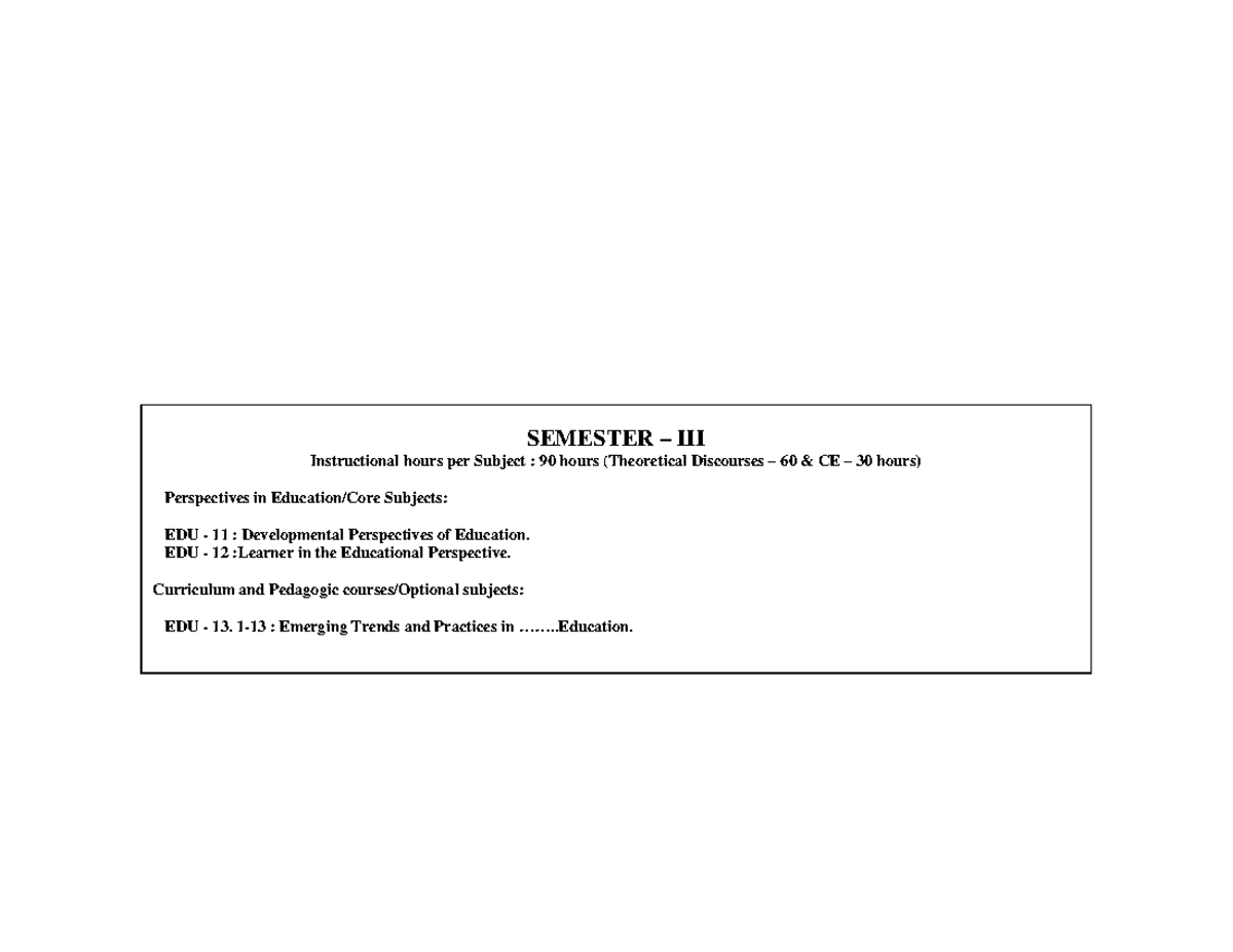 Bed semester 3 - 👍🏻🙏🏻good to use. - SEMESTER – III Instructional hours ...