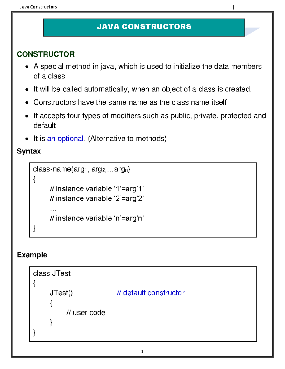 Java Constructors SN - CONSTRUCTOR A special method in java, which is used to initialize the ...