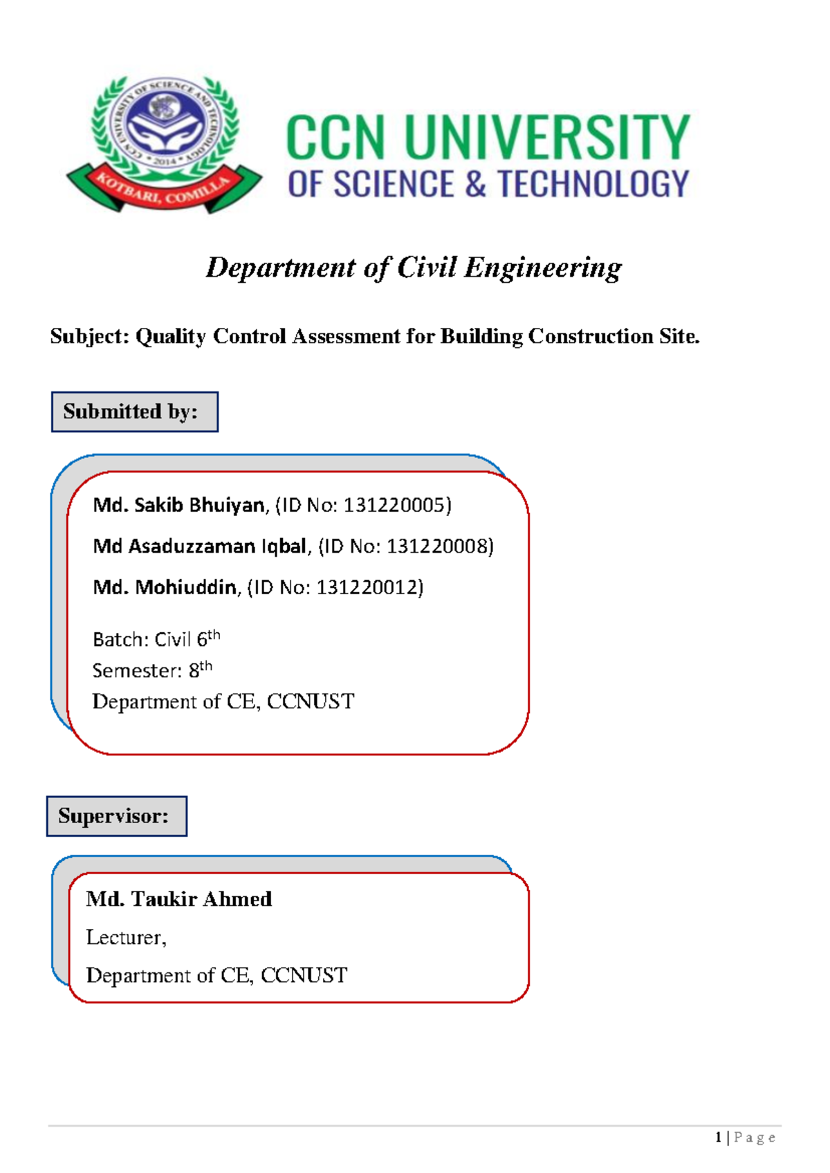 Pre Defense Thesis on Quality Control Assessment for Building Construction Site - Department of ...