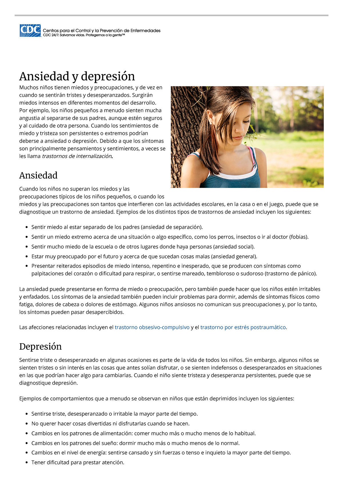 Ansiedad, depresión y salud mental infantil CDC - La Salud Mental de ...