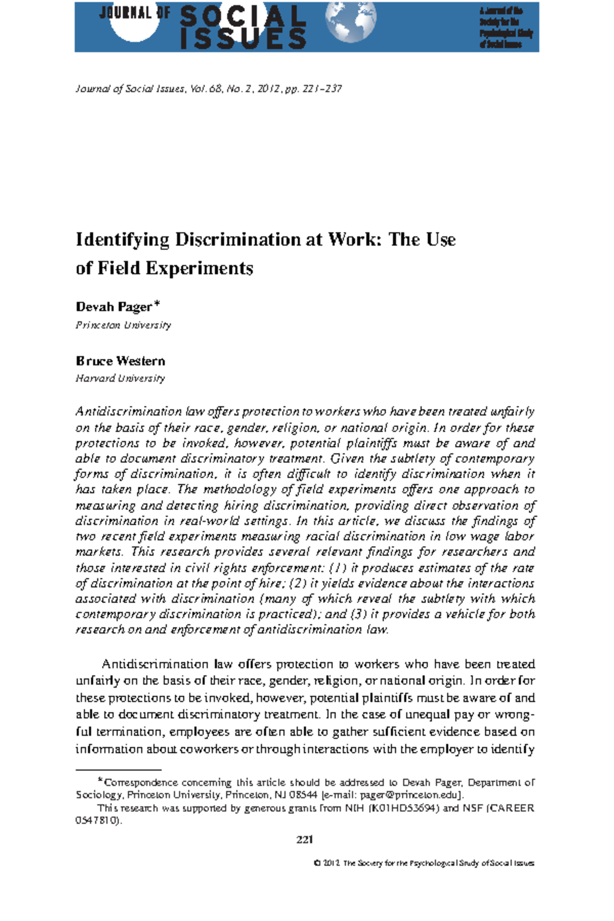 Identifying discrimination pager western - Journal of Social Issues ...