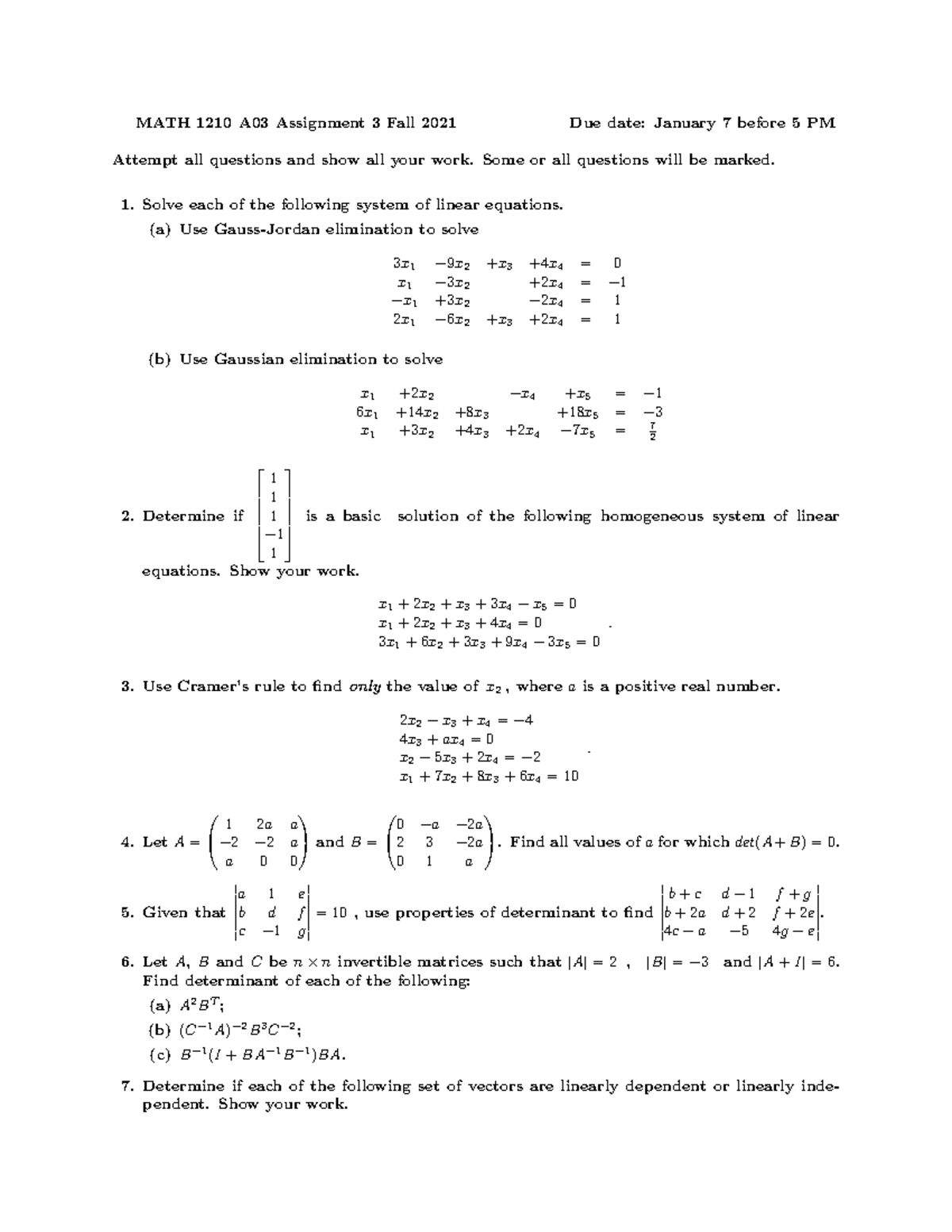 F21asst3 - Techniques Of Classical And Linear Algebra course material ...