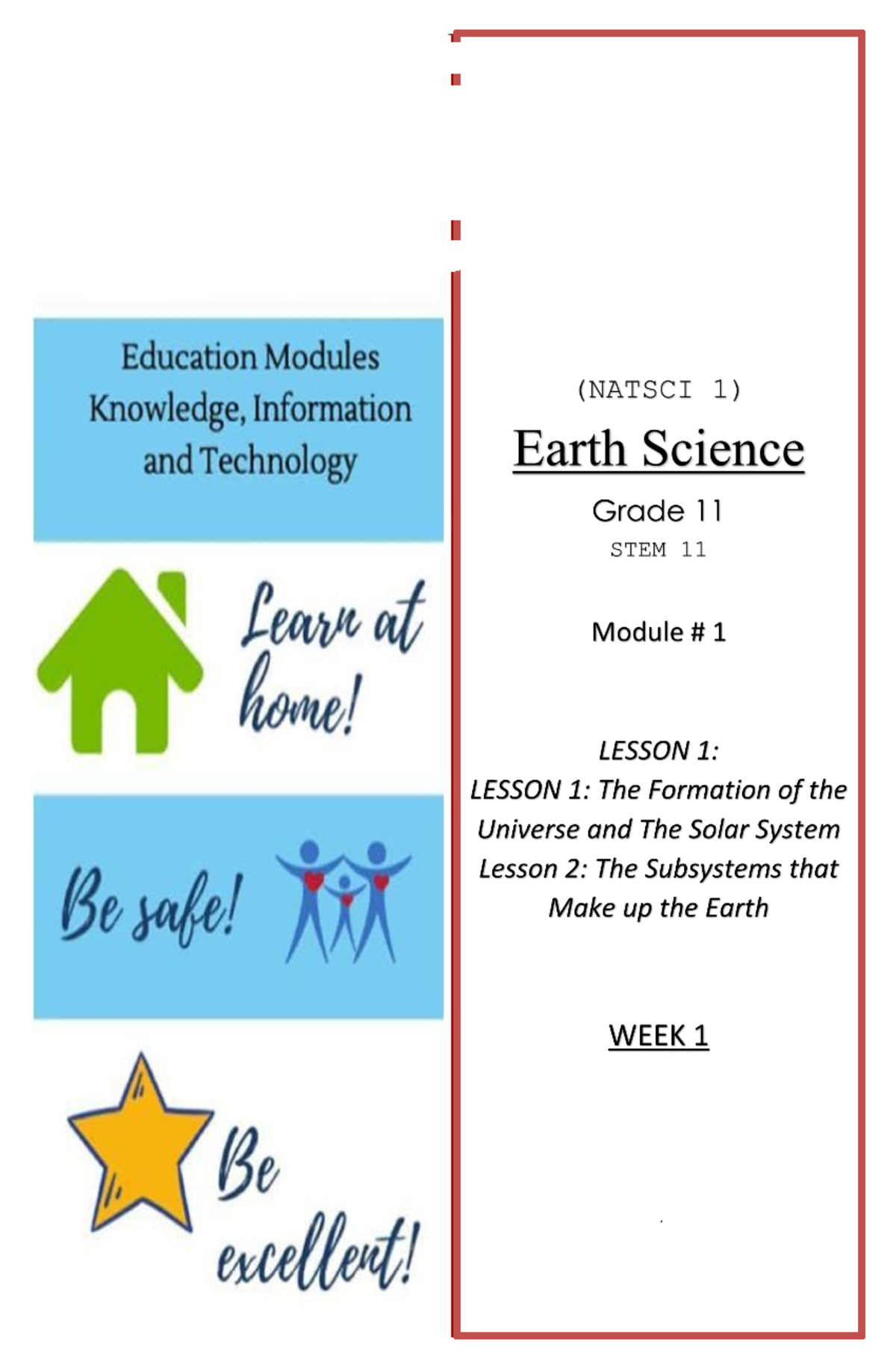 NAT SCI 1 Earth Science - Chemistry - SENIOR HIGH SCHOOL DEPARTMENT Socially Responsible Leaders ...