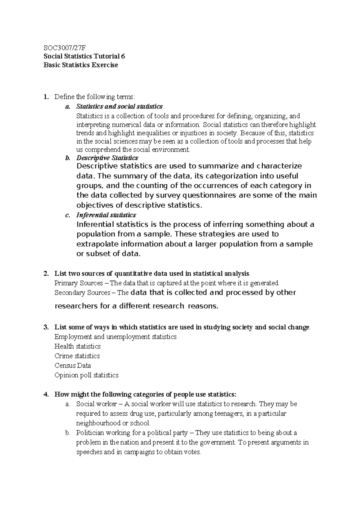 Social Statistics - SOC3007/27F Social Statistics Tutorial 6 Basic ...