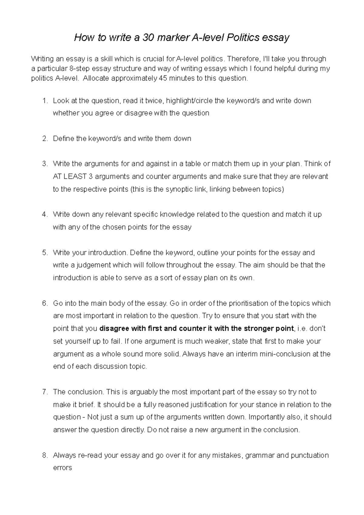 How to write a 30 marker A-level Politics essay - Therefore, I'll take ...