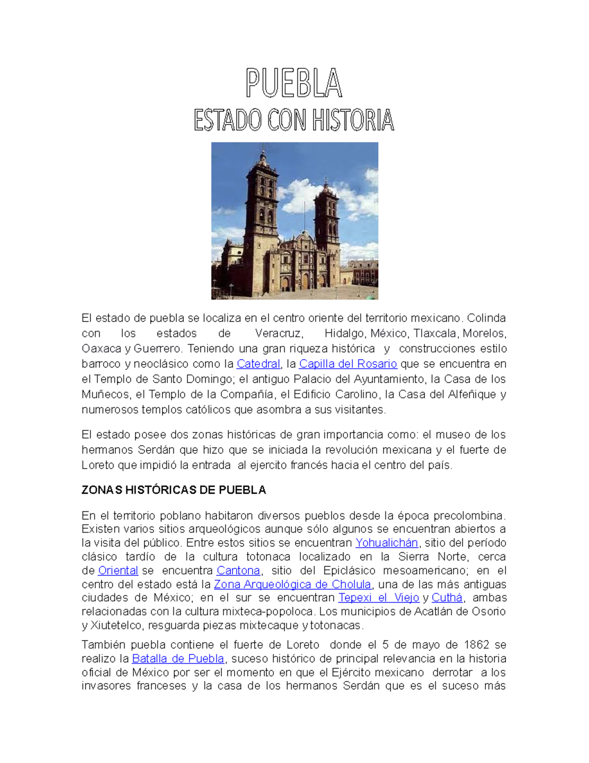Puebla: Estado con historia - El estado de puebla se localiza en el ...