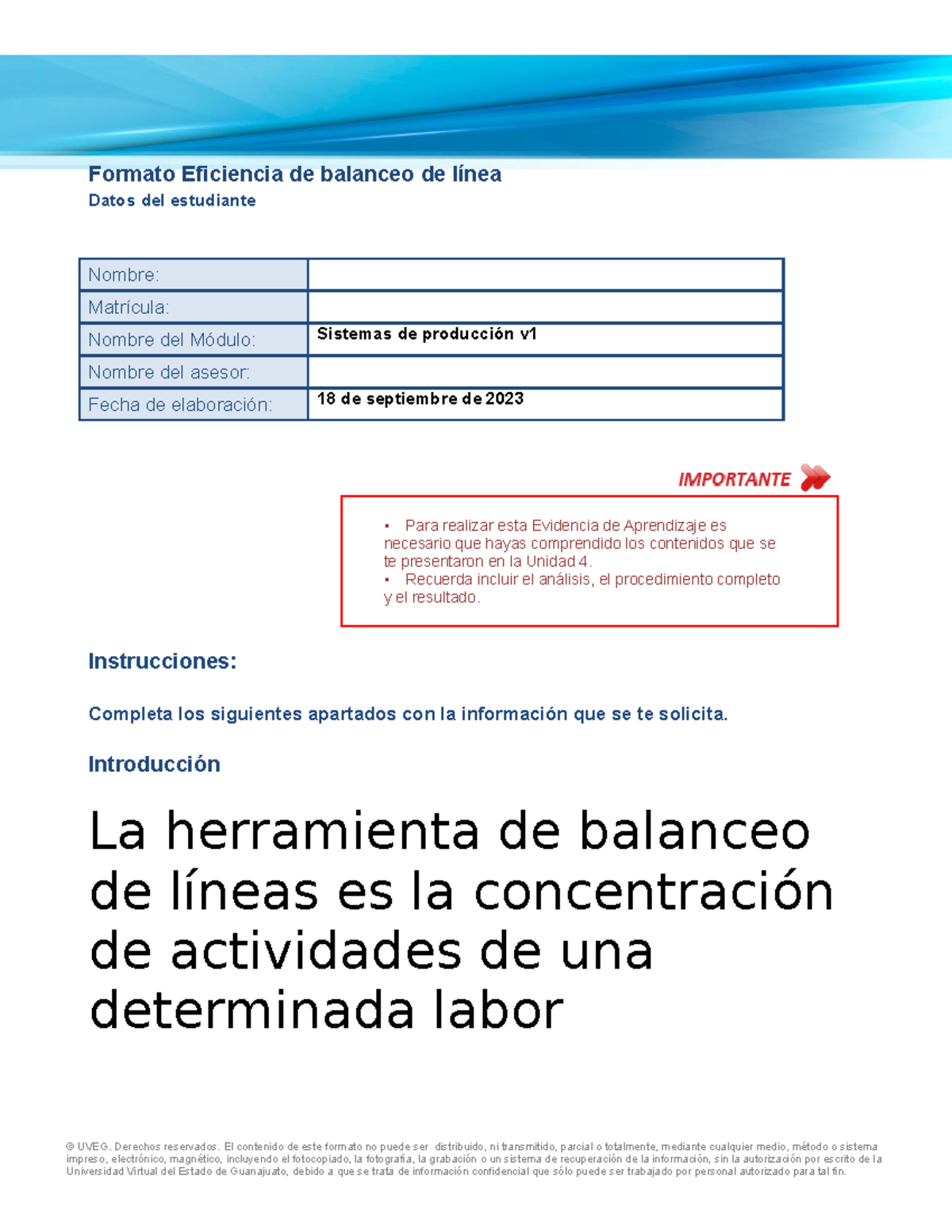 Eficiencia de balanceo de línea trabajo final - Formato Eficiencia de ...