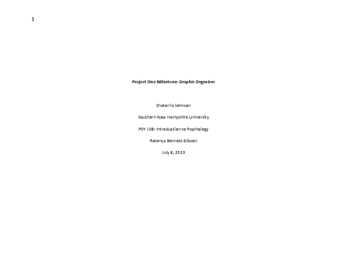 PSY108 Project One Milestone - PSY108 - SNHU - Studocu