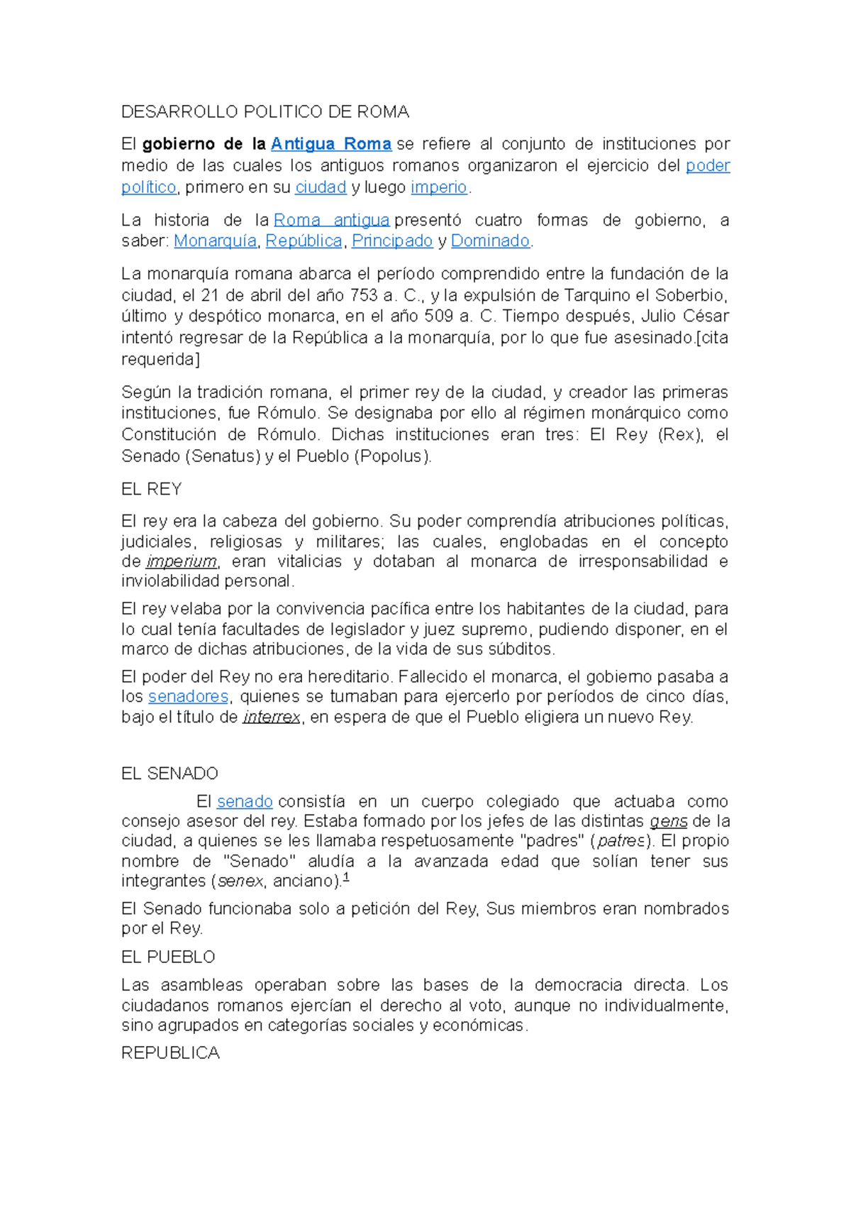 Desarrollo Politico DE ROMA - DESARROLLO POLITICO DE ROMA El gobierno ...