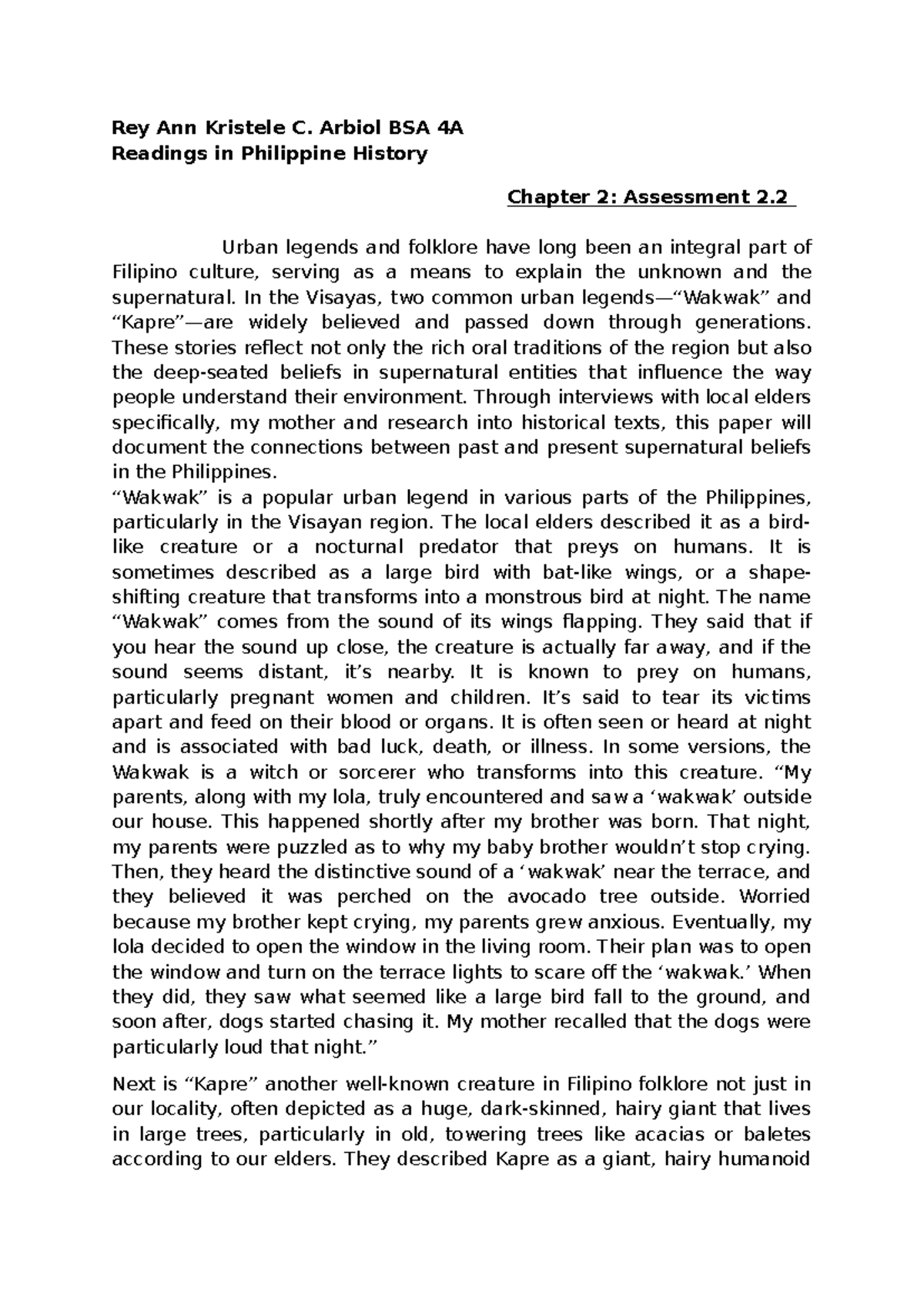 RPH 2 - helpful - Chapter 2: Assessment 2. Urban legends and folklore ...