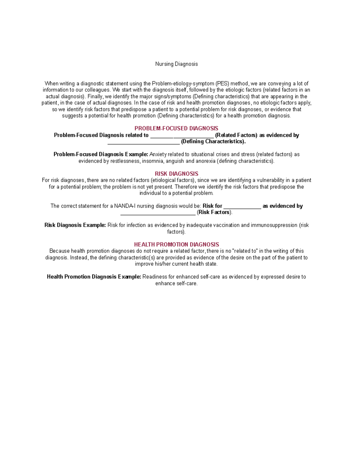 Nanda Three Part Diagnostic Statement - Nursing Diagnosis When writing ...