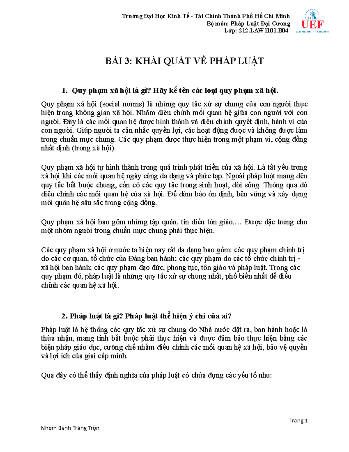 B04 BT3 Nhom Banh Trang Tron - Bộ môn: Pháp Luật Đại Cương Lớp: 212 ...