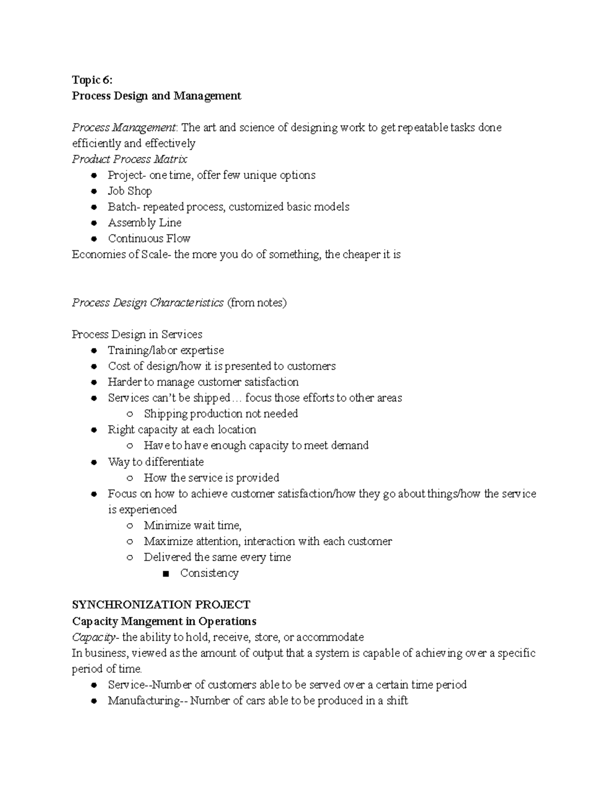 Topic 6 Textbook and Lecture Notes - Topic 6: Process Design and ...