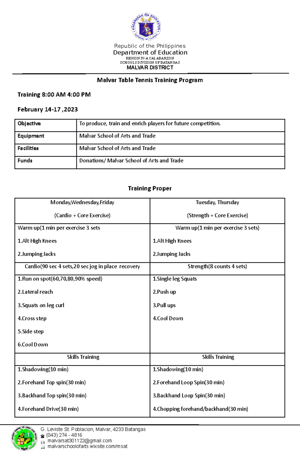 Table Tennis Training Program - Republic of the Philippines Department ...