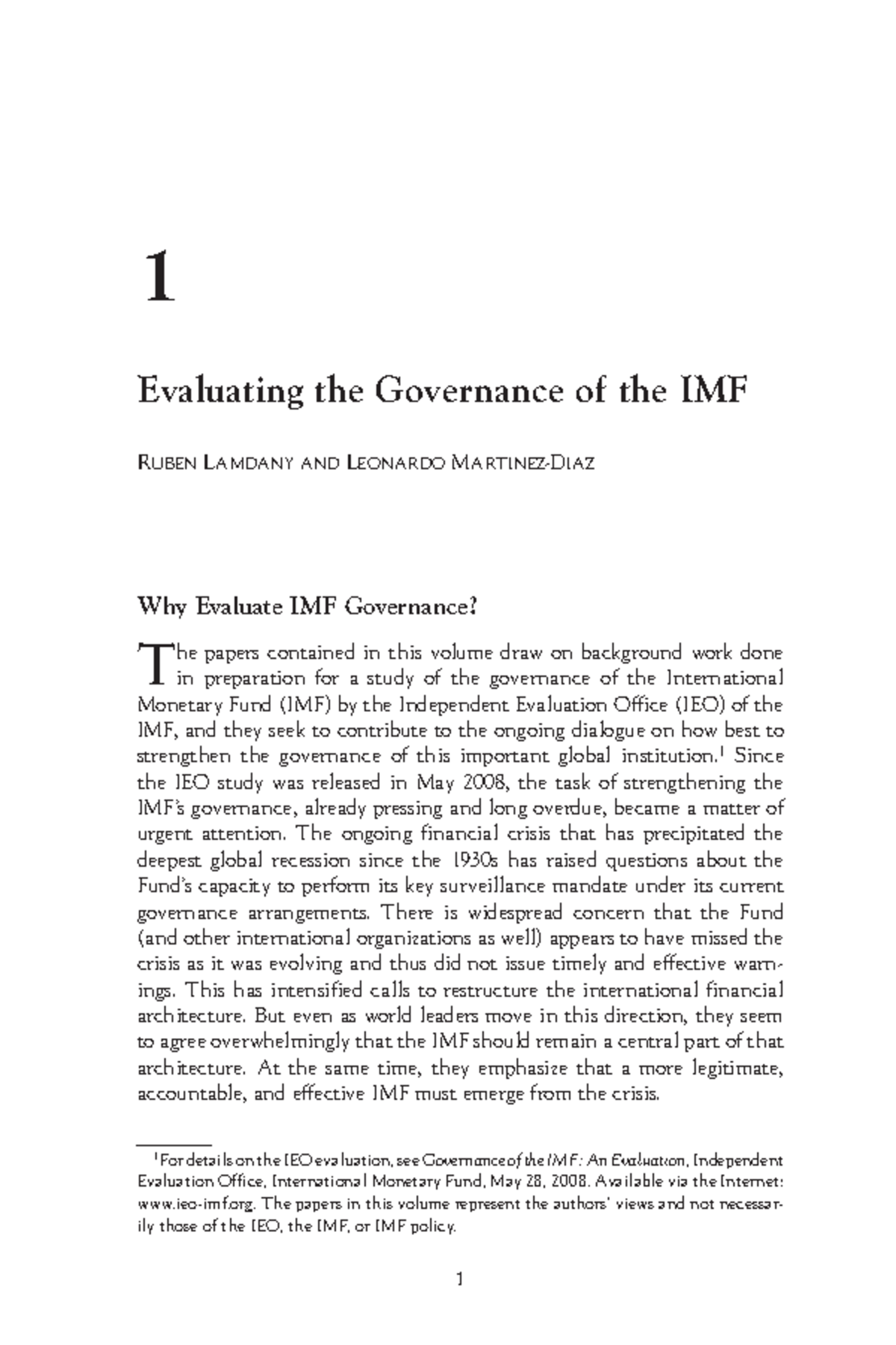 Studies of imf governance chapter 1 - 1 1 Evaluating the Governance of ...