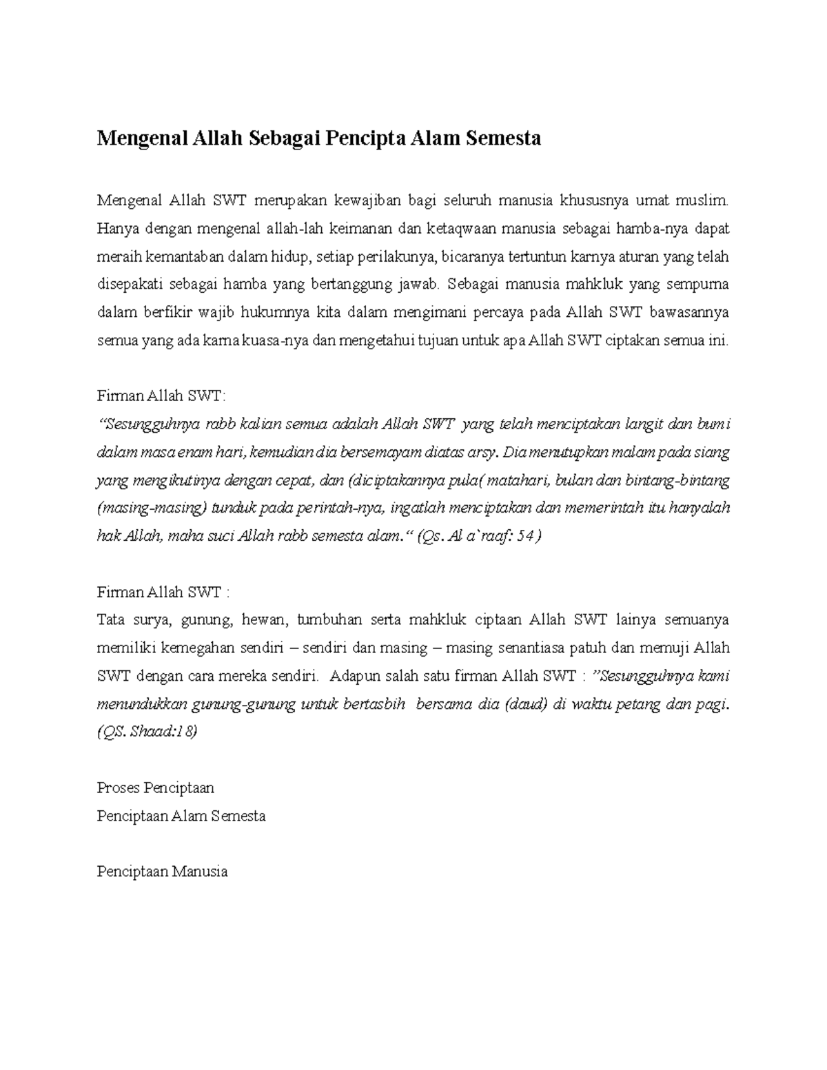 Mengenal Allah Sebagai Pencipta Alam Semesta - Hanya dengan mengenal ...