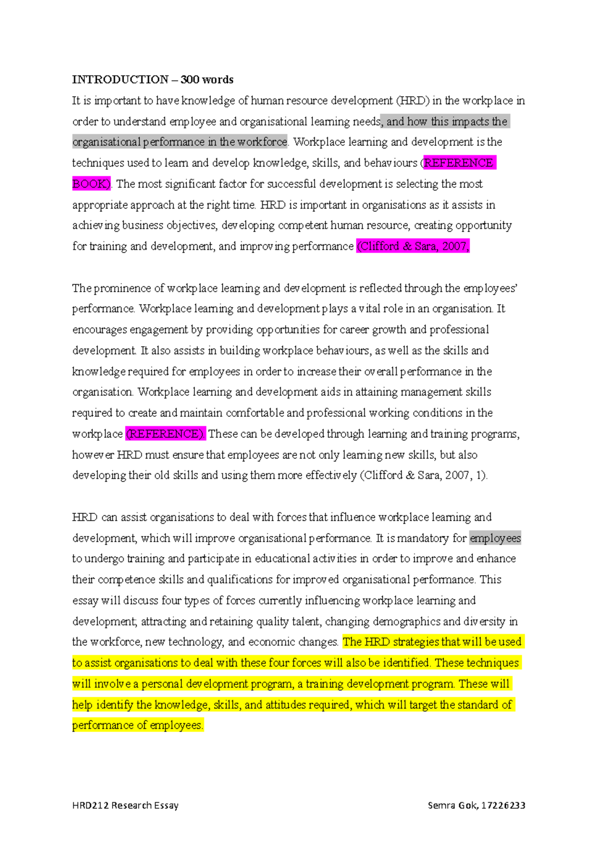 HRD Research Essay Semra - INTRODUCTION – 300 words It is important to ...