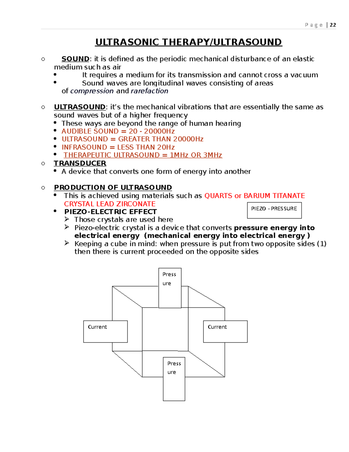 Ultrasound/ Ultrasonic therapy Notes - ULTRASONIC THERAPY/ULTRASOUND o ...