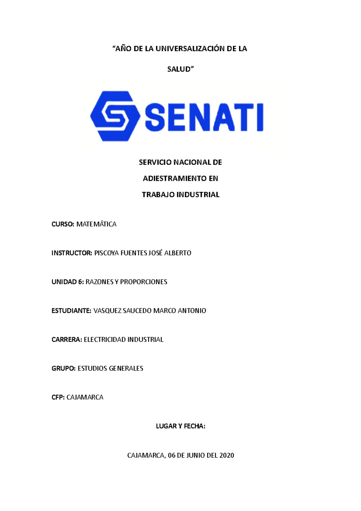 Unidad 6 Matemática - mñnL_k.v,jghcg - “AÑO DE LA UNIVERSALIZACIÓN DE ...