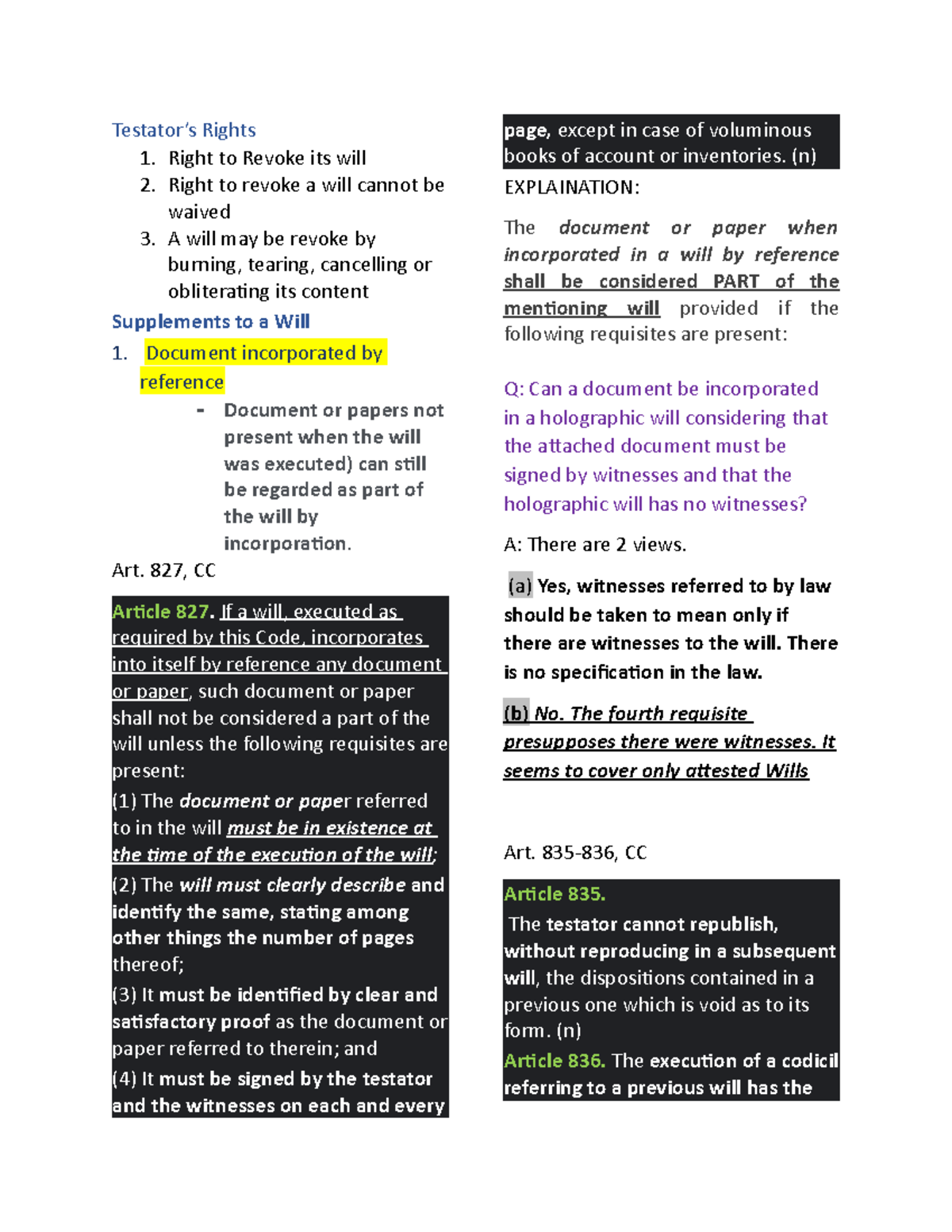 Thursday Recitgoodluck - Testator’s Rights 1. Right to Revoke its will ...
