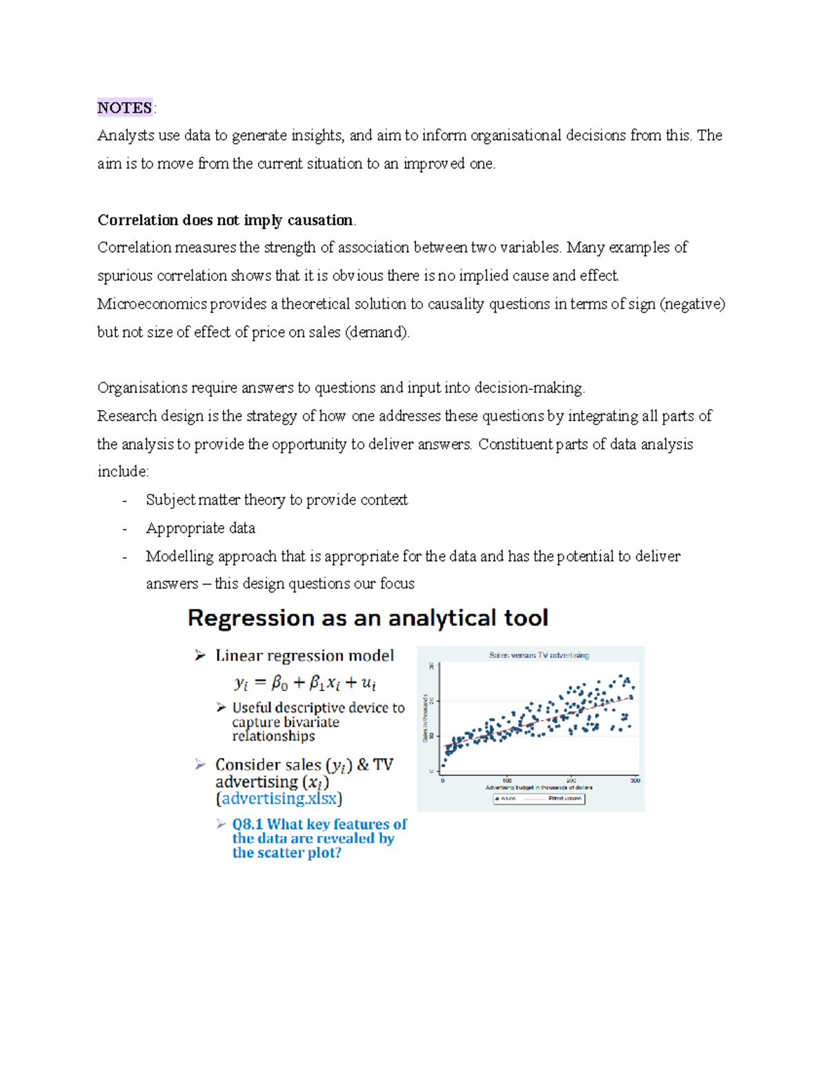 COMM1190 WEEK8 Notes - NOTES: Analysts use data to generate insights ...