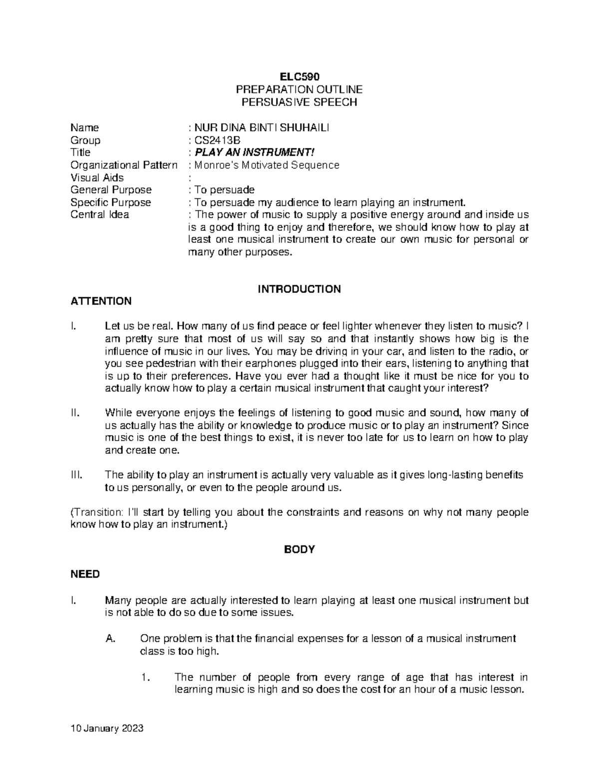 ELC590 PS Outline Play An Instrument - ELC PREPARATION OUTLINE ...