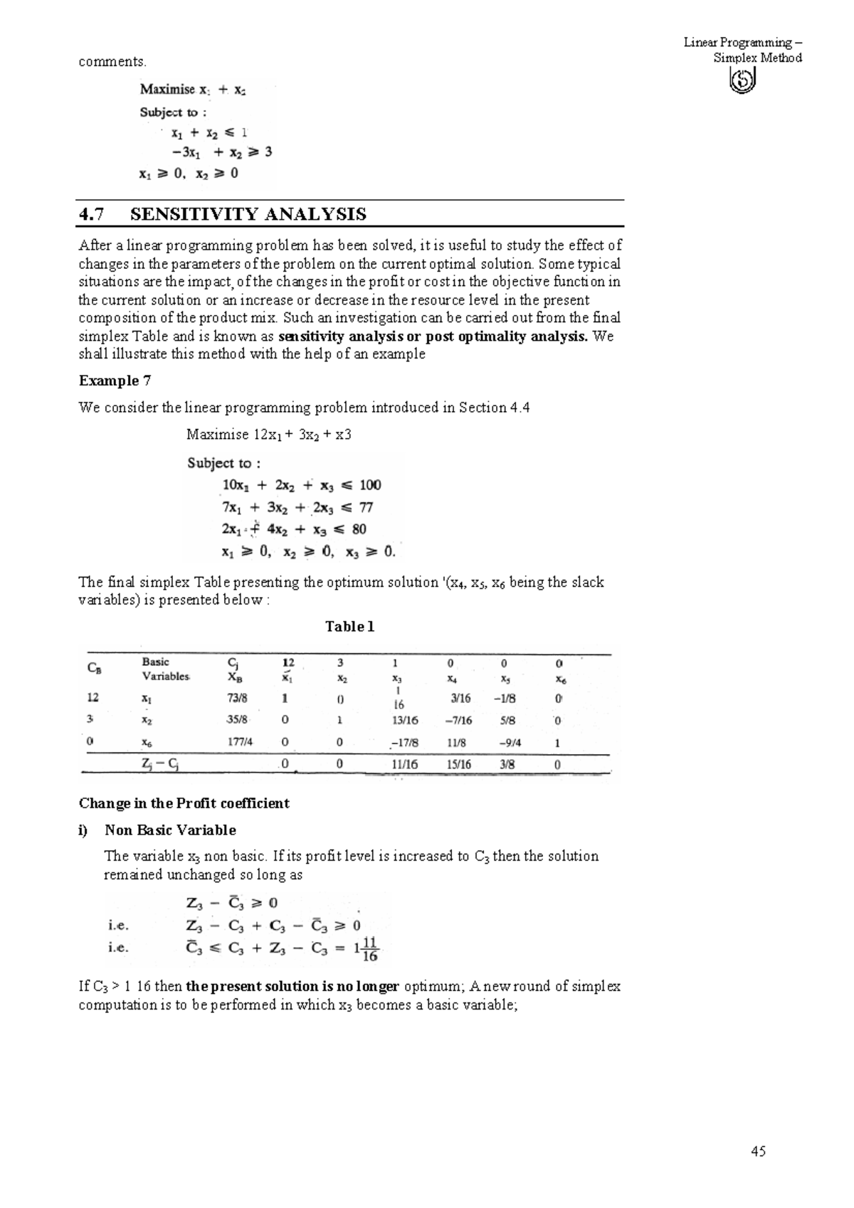 Topic 6 Sensitivity Analysis - Linear Programming ñ 45 comments. Simplex Method 4 SENSITIVITY ...