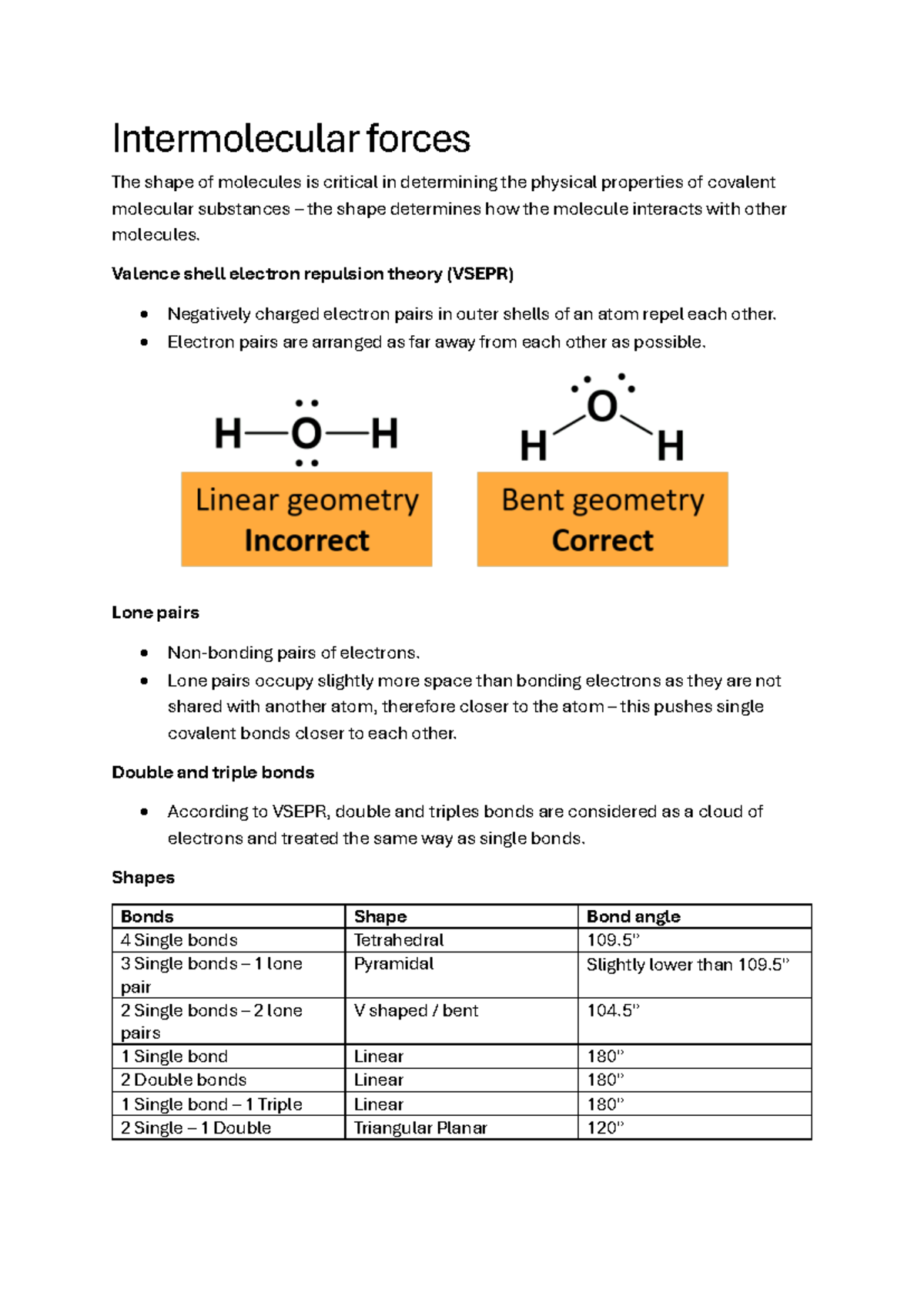 Intermolecular forcespdf - Intermolecular forces The shape of molecules ...