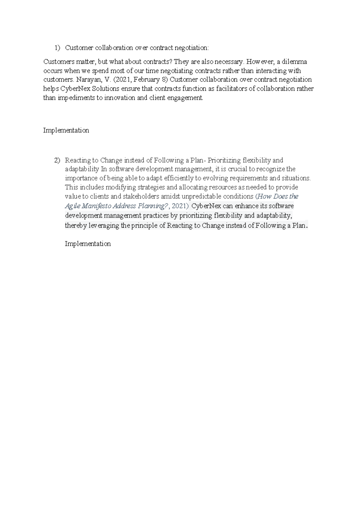 SDM Tutorial questions - Customer collaboration over contract ...