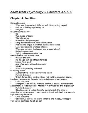 Adolescent psychology ch 8,9,10 - Adolescent psychology 8,9, Chapter 8 ...