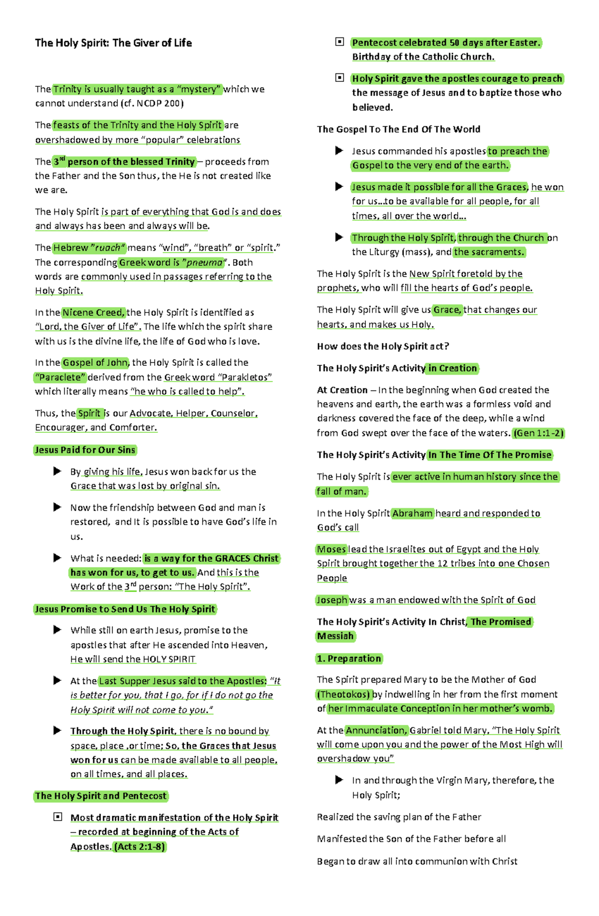 The-Holy-Spirit-Handouts - The Holy Spirit: The Giver of Life The ...