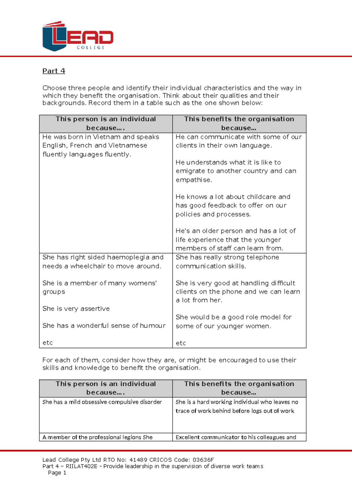 Part 4 Template - Fine - Part 4 Choose three people and identify their ...