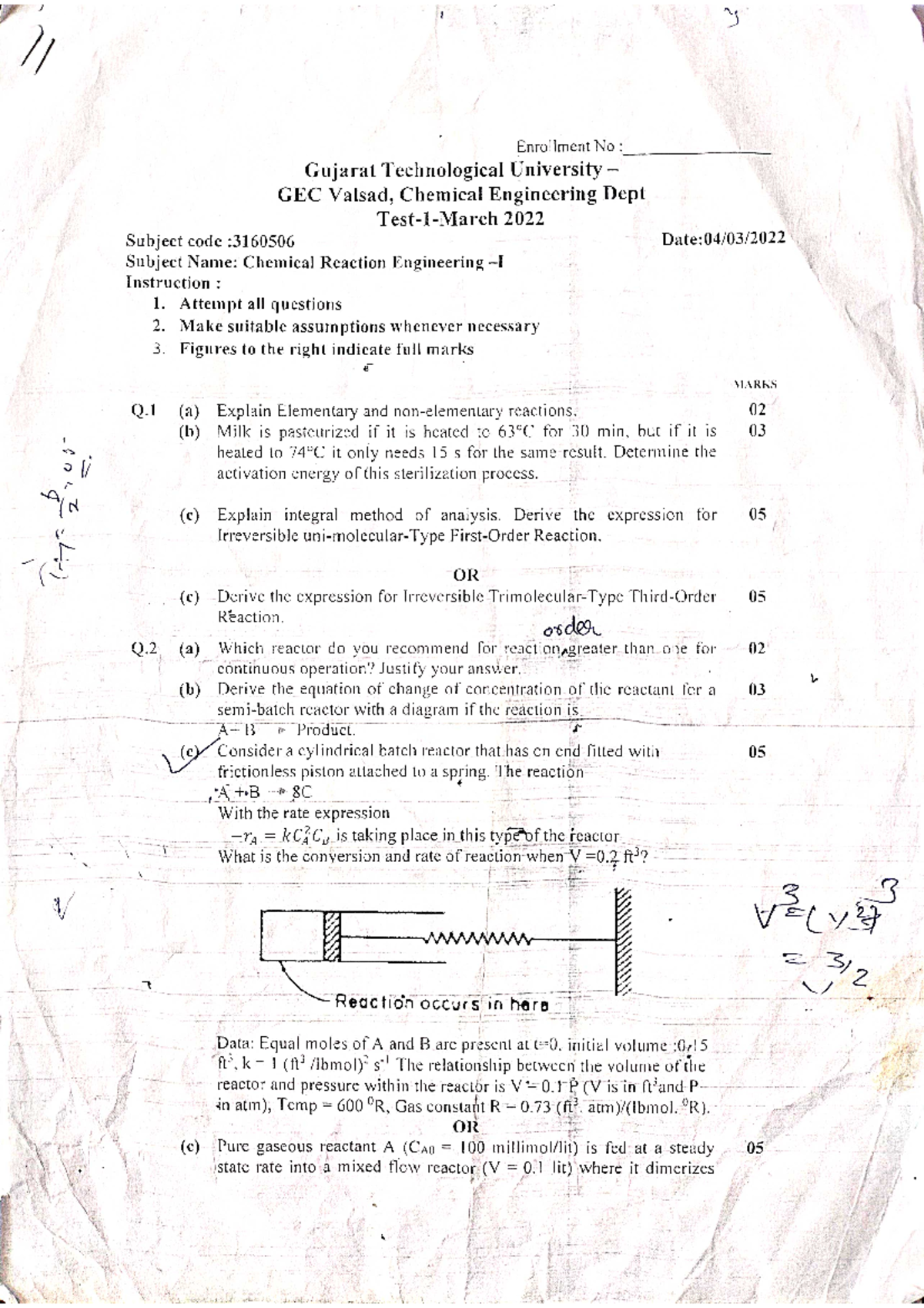Previous year mid paper - Chemical engineering - Studocu