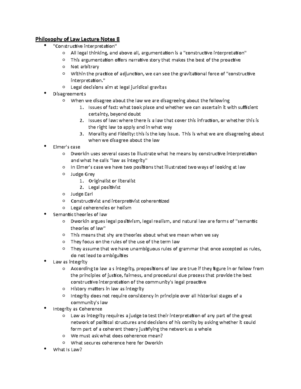 Philosophy of Law Lecture Notes 8 - " o Legal decisions aim at legal ...