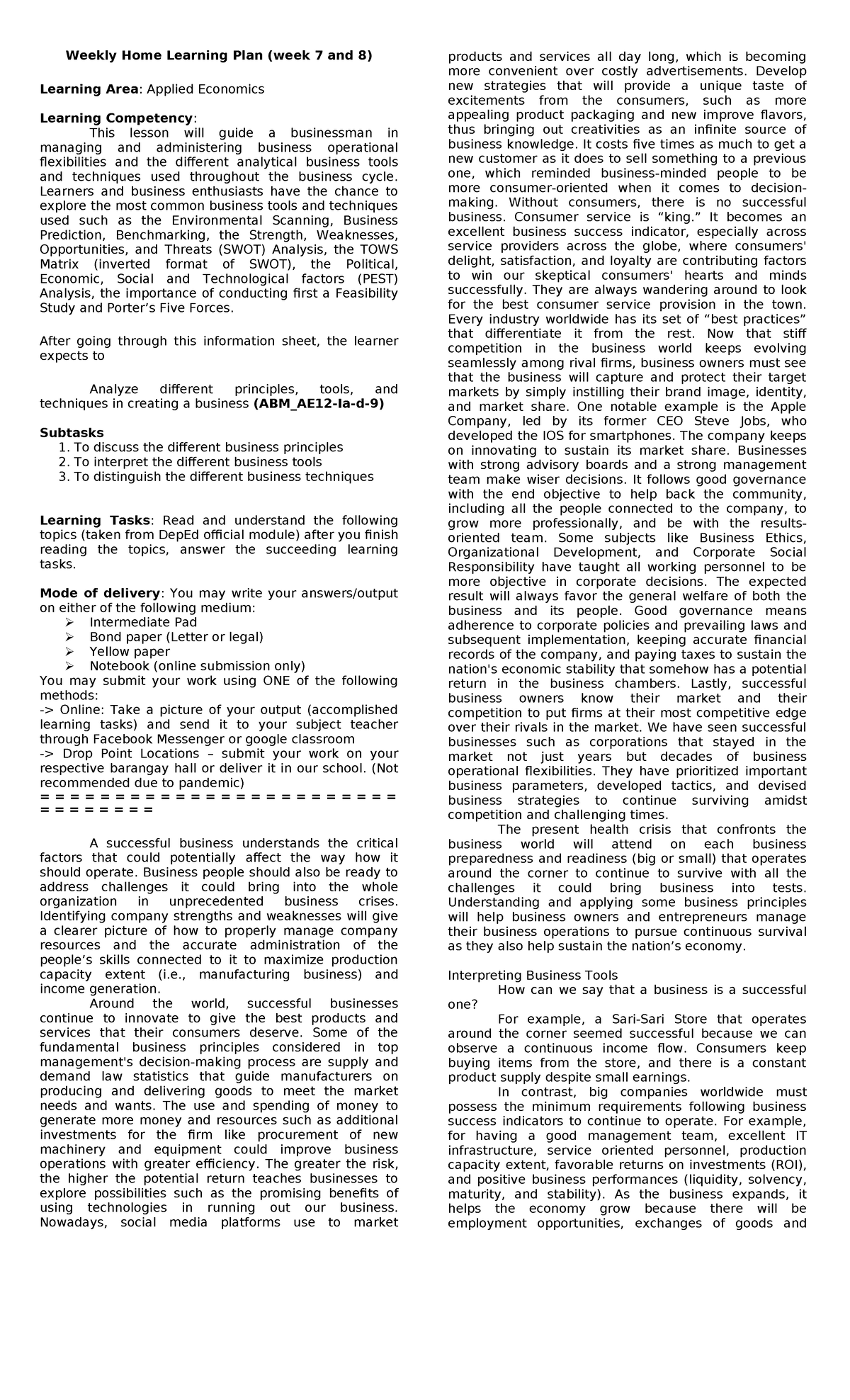 Wk-7-and-8-Applied-Eco G12 Module LAS and WHLP - Weekly Home Learning Plan (week 7 and 8 ...