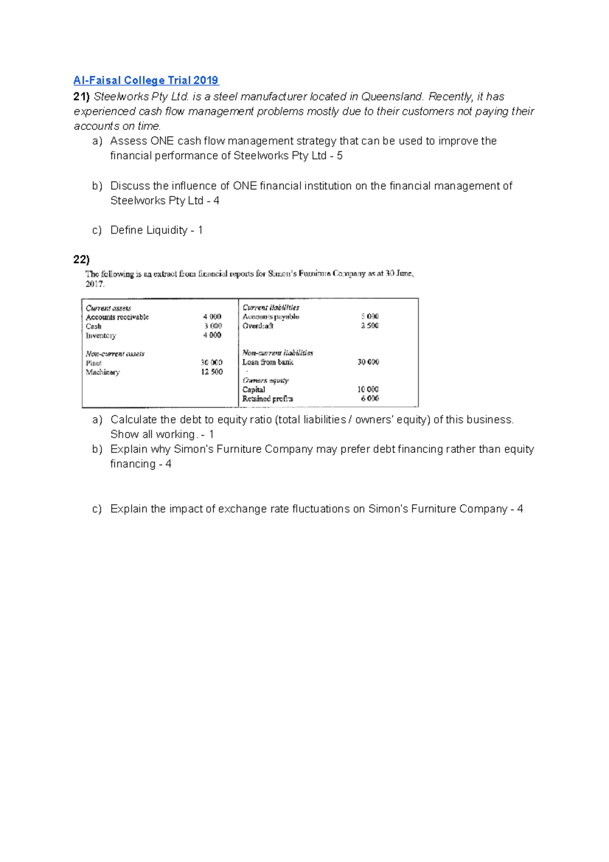 Business trial paper practice Master DOC - Al-Faisal College Trial 2019 ...