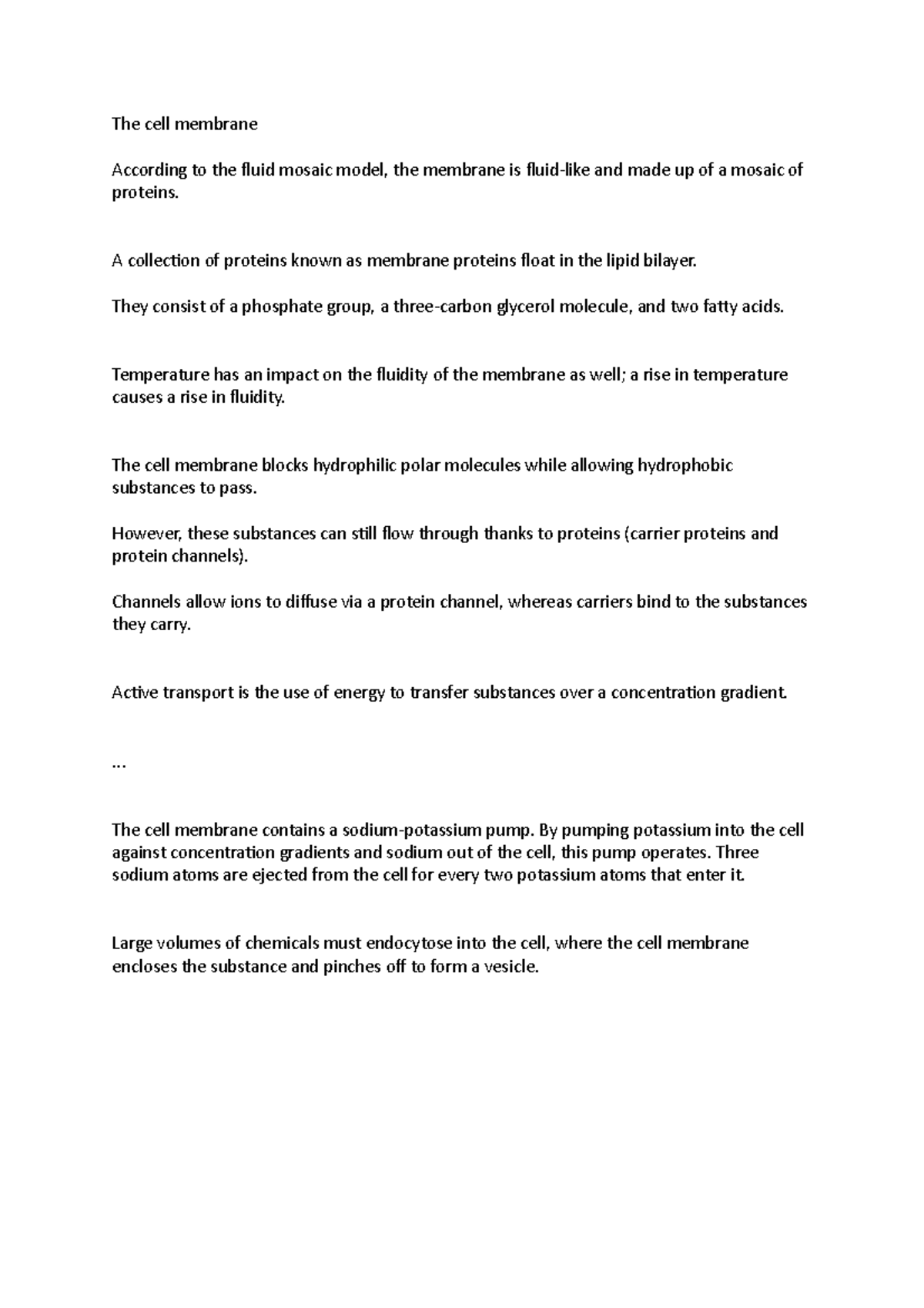 The cell membrane - notes - The cell membrane According to the fluid ...