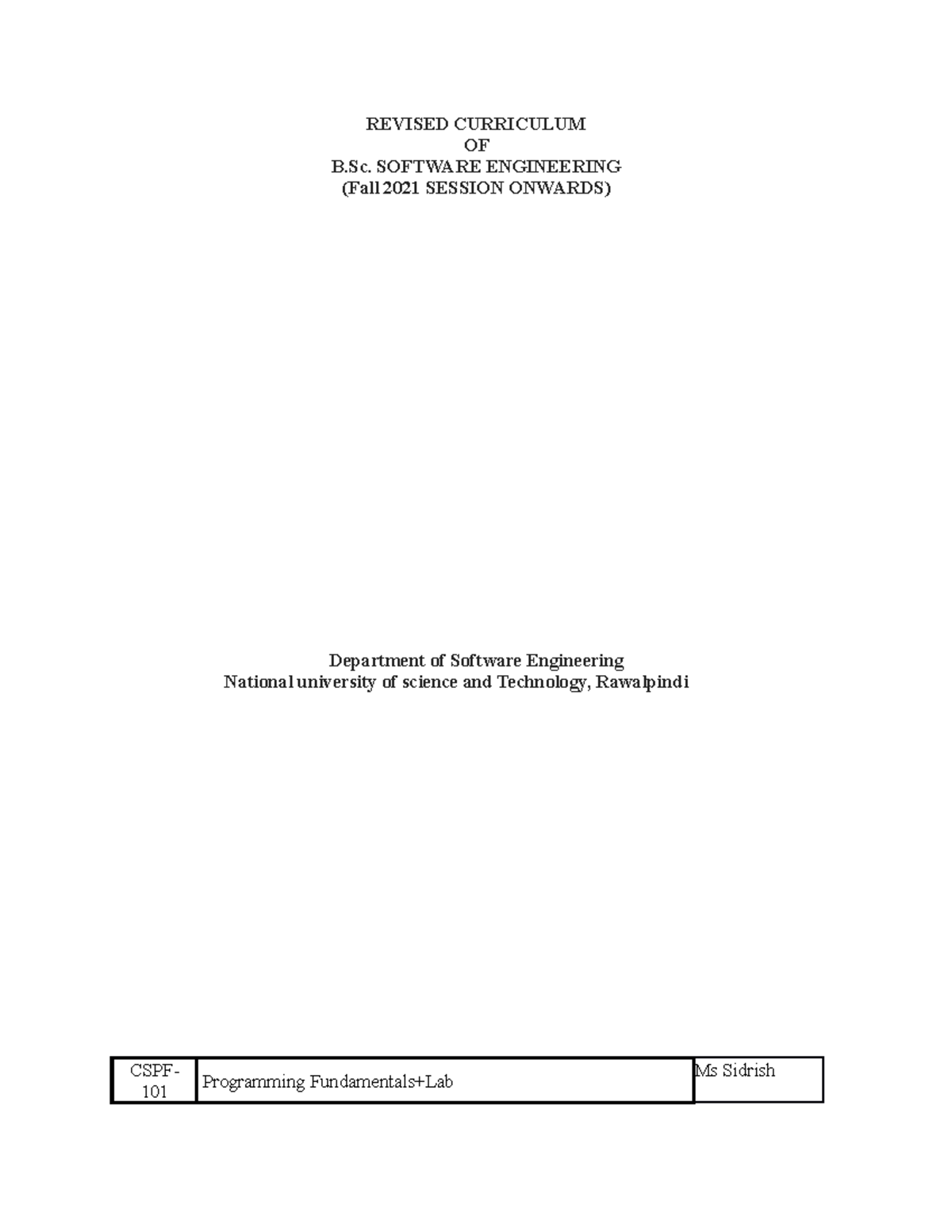 Revised Curriculum NUML NCEC REVISED CURRICULUM OF B SOFTWARE