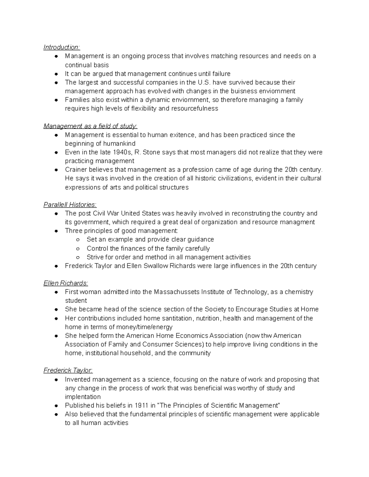 FMST Chapter 3 Notes - Introduction: Management is an ongoing process ...