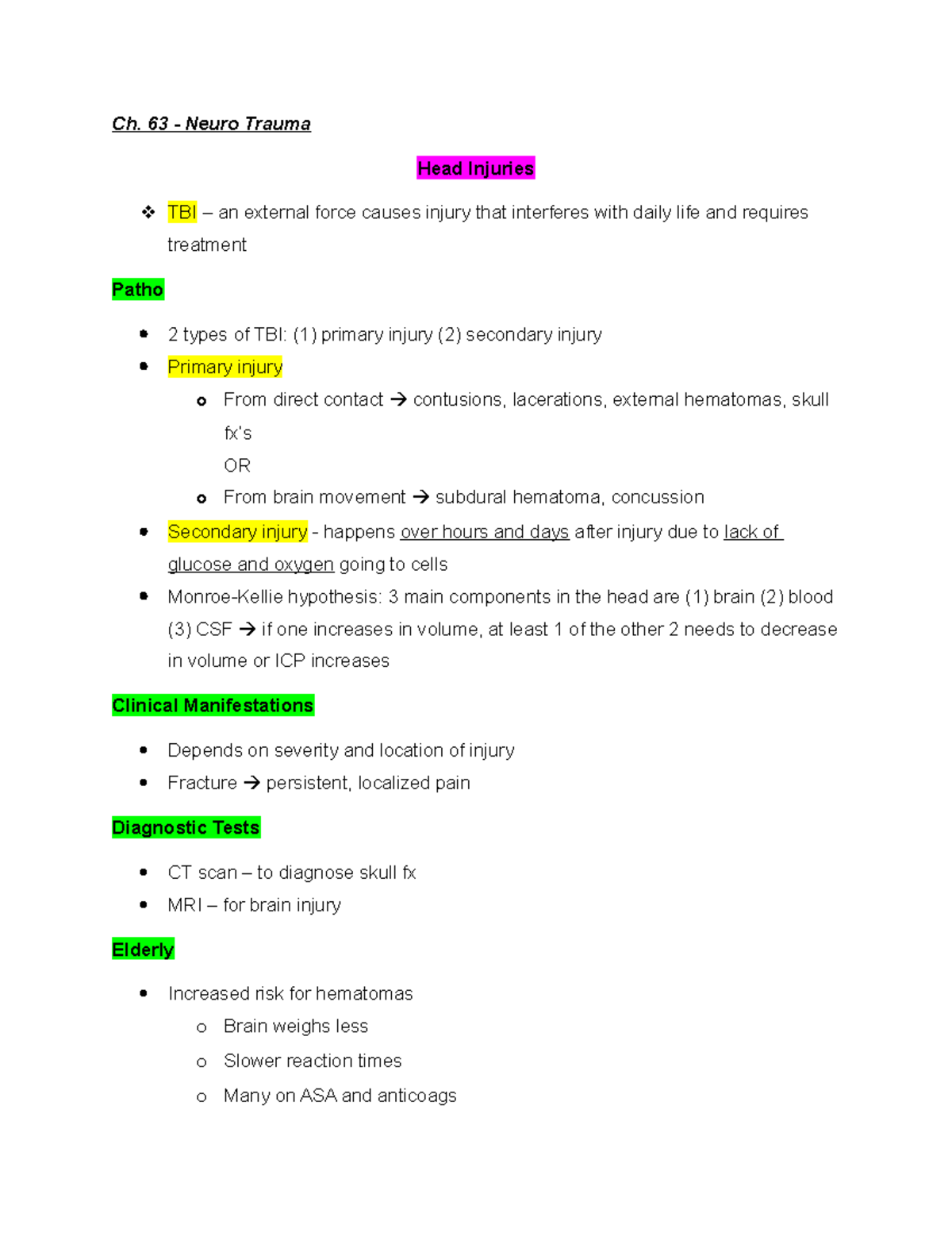 Ch. 63 - Neuro Trauma - Ch. 63 - Neuro Trauma Head Injuries TBI – an ...
