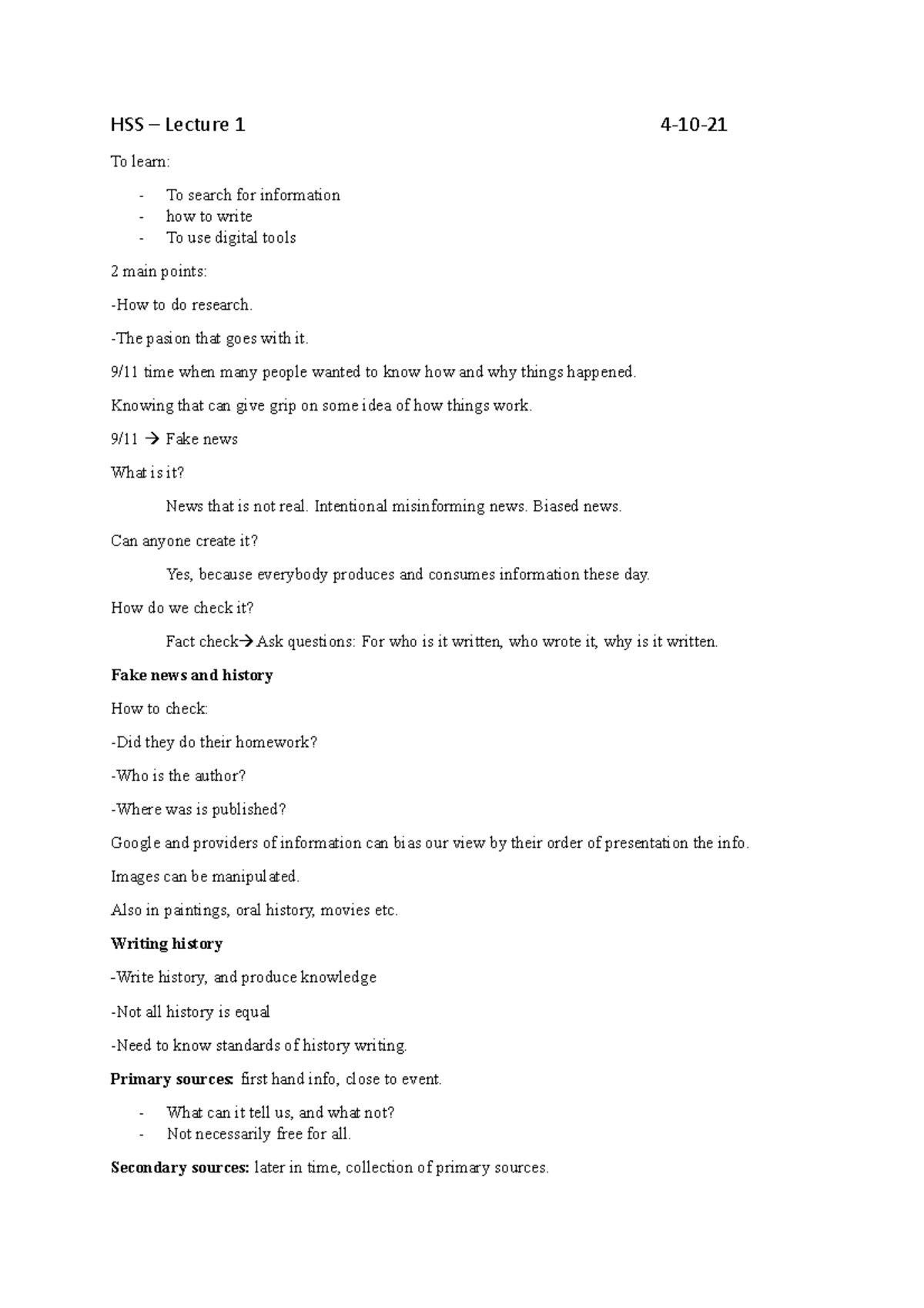 Heuristic Skills and Sources - Lecture 1 - 4-10-21 - HSS – Lecture 1 4-10- To learn: - To search ...